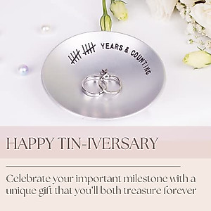 PureRejuva 10th Anniversary Tin Gifts – 4 In, Engraved, Aluminum Wedding Ring Holder Dish & Gift Box – 10 Year Anniversary for Him & 10 Year Anniversary for Her Smooth Style