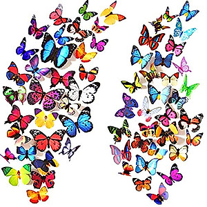 Heansun 80 PCS 3D Butterfly Wall Decor, 4 Styles Butterfly Wall Decals Removable Mural Stickers Butterfly Decorations for Home Room Bedroom Nursery Decor