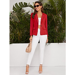 WDIRARA Women's Casual Long Sleeve Blazer Lapel Business Work Dress Jackets Red XS