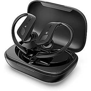 Bluetooth Headphones Wireless Earbuds 35H Play Time Earphones with Microphone IPX7 Waterproof with earhooks for Gym Sports Outdoor Black