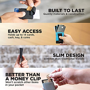 NOMATIC Minimalistic Wallet for Men and Women - Slim Wallet Fits In Front Pocket - Holds 4-15 Cards - Hidden Cash Holder and Key Holder Pocket (Black)