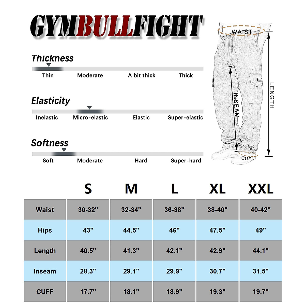 GYMBULLFIGHT Men's Cargo Sweatpants Loose Fit Pants Joggers for Men with Pockets, Open Bottom Drawstring Grey