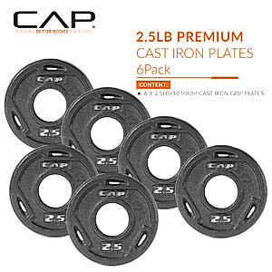 CAP Barbell 2-Inch Olympic Grip Weight Plate, 2.5 lb, Set of 6 Black