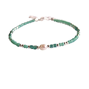 Handmade 925 Sterling Silver, Pearl and Glass Beads Bracelet for women, Length 6.5-7.5 inches, Adjustable Dainty Turquoise Color Beaded Bracelet, Beach Summer Jewelry, By MiYa Jewelry Creations