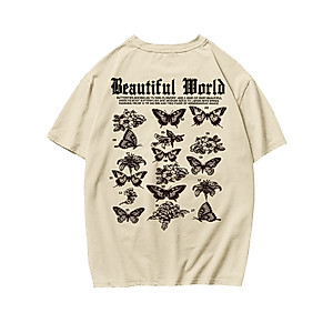 GORGLITTER Men's Graphic Print Short Sleeve T Shirt Round Neck Casual Tee Top Khaki Large