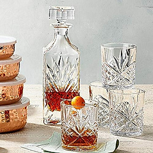 James Scott Liquor Decanter 5-Piece Irish-Cut Crystal Decanter & Whiskey Glasses Set - for Whiskey, Wine and Bourbon - Includes 24 oz. Decanter with Stopper and 4 x 11 oz. Glasses | Beautiful Gift Box