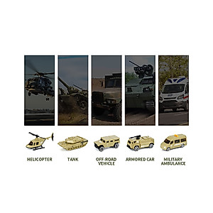 Siairo Construction Toy Construction Vehicles Trucks, Car Track Toy, Vehicle Playsets with Race Track, Excavator Crane Bulldozer Helicopter Toy for Boys Toddlers Kids (Military Theme)