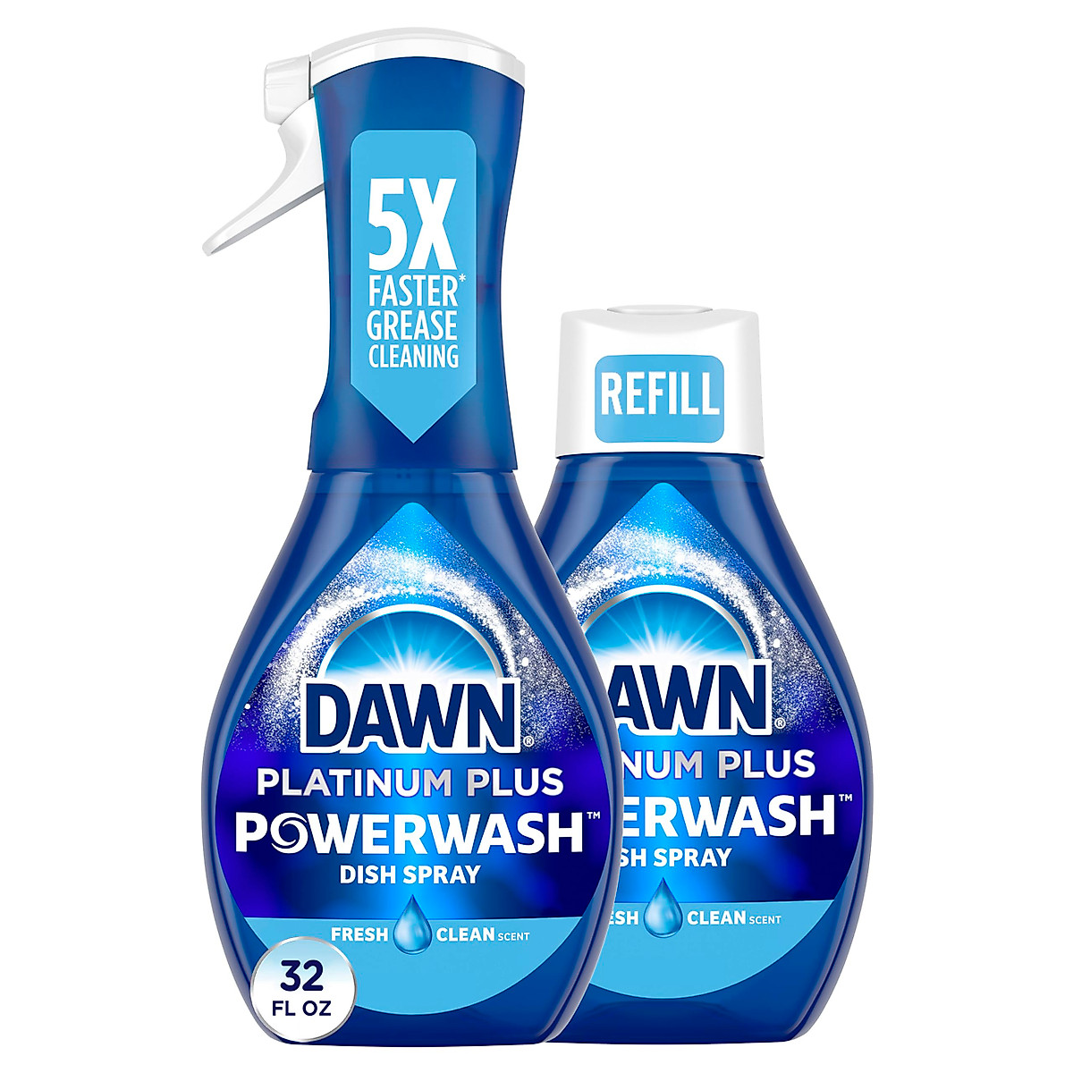 Dawn Powerwash Spray Starter Kit, Platinum Dish Soap, Fresh Scent, 1 Starter Kit + 1 Dawn Powerwash Refill, 16 fl oz each