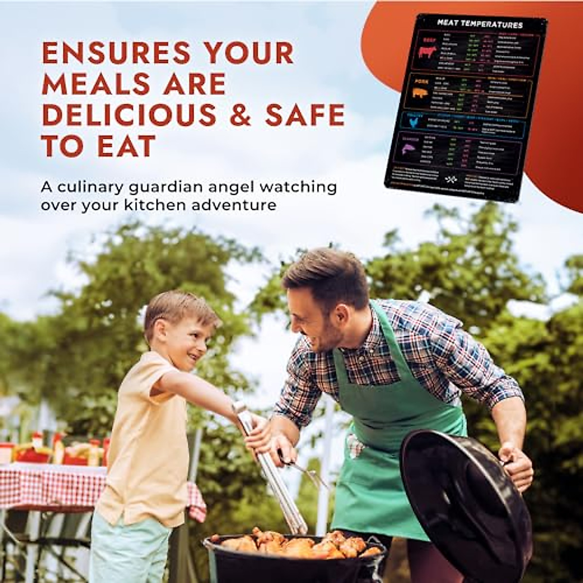 Levain & Co Meat Temperature Magnet - Beef, Poultry, Fish & Pork Cooking Temperature Chart - Vertical Meat Temperature Chart - Meat Temp Magnet Kitchen Tools Cooking Gadgets - Fridge Accessories