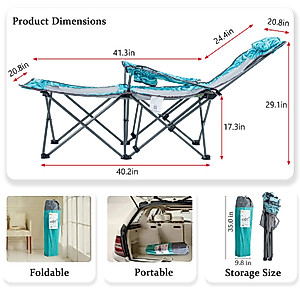 ARMOR CASTLE Portable Camping Chairs for Adults with Footrest Mesh Folding Recliner with Adjustable Cup Holder and Detachable Pillow, Heavy Support 300lbs, Blue