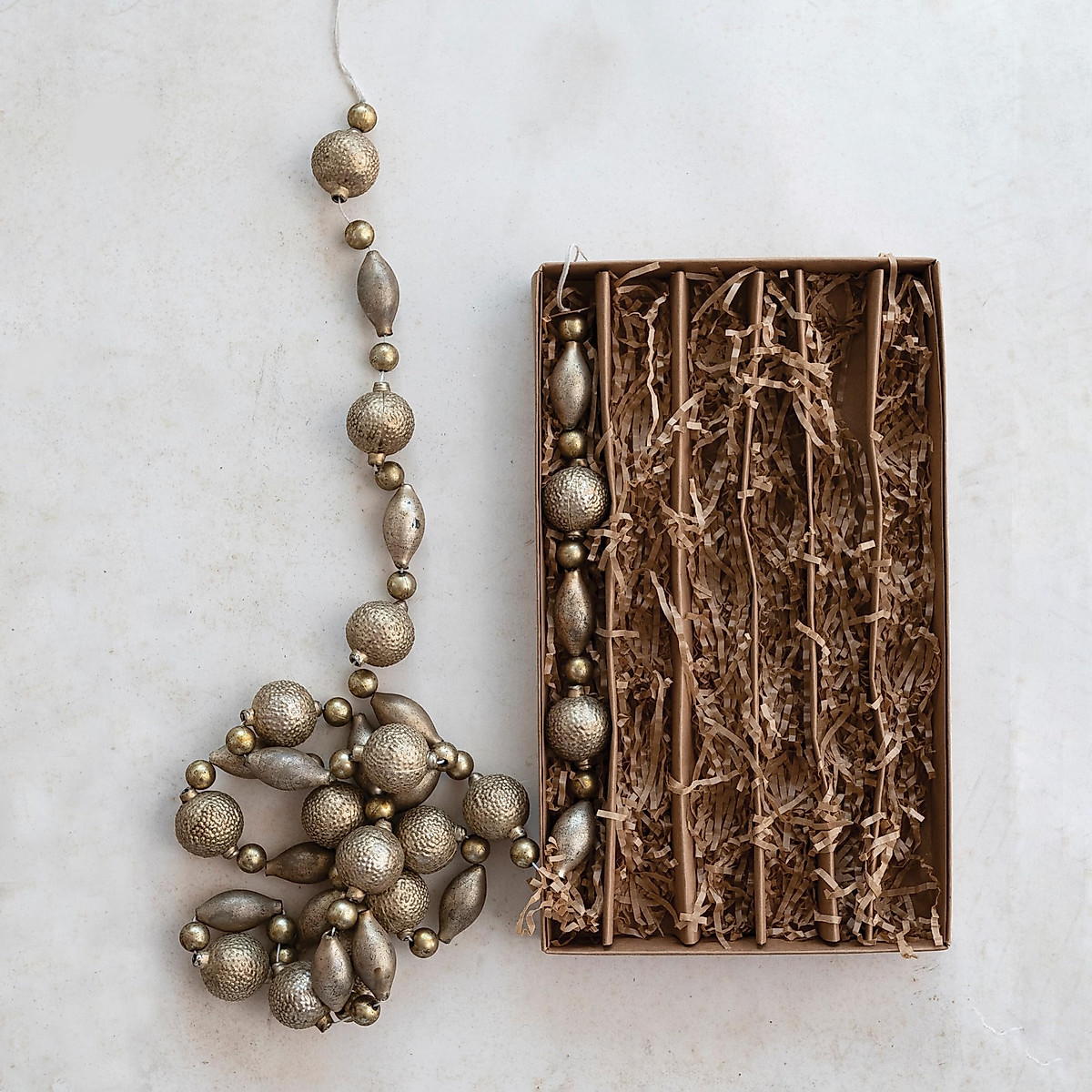 Creative Co-Op, Antique Pewter and Gold Glass Garland in Box, Finish