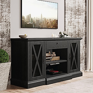 IDEALHOUSE Black TV Stand for 65+ Inch TV, Entertainment Center TV Media Console Table, Farmhouse TV Stand with Storage, Barn Doors and Shelves, Modern Tall TV Console Cabinet Furniture for Livingoom
