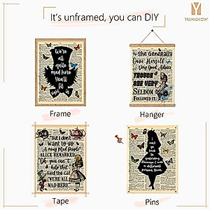 Alice in Wonderland Wall Art Decor - Mad Hatter White Rabbit Cheshire Cat - Motivational Wall Art for Alice Fans - Alice Inspirational Saying Quote Print Poster - Affirmation Gift for Women Teen Girl