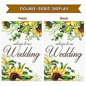 Maysen Garden Wedding Banner Welcome to Our Wedding Banner Watercolor Floral Sunflower Vertical Double Sided Outdoor Patio 18 inches long, 12 inches wide, 0.07 inches high