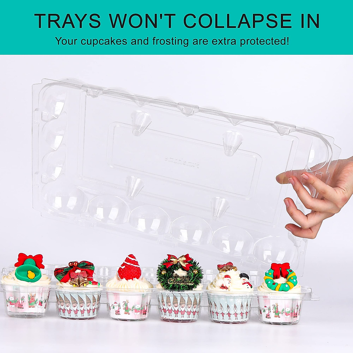 3unshine 24 Count Cupcake Containers, Set of 12 Plastic Cupcake Boxes Bulk, 24 Compartment Cupcake Holder with Detachable Lid,Disposable Muffin Carrier