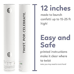 6 Pack White Wedding Confetti Cannon Confetti Poppers | Biodegradable | TUR Party Supplies | Launches Up to 25ft | Giant (12 in) | Party Poppers for Weddings, Bachelorette Parties, Birthdays Celebrations