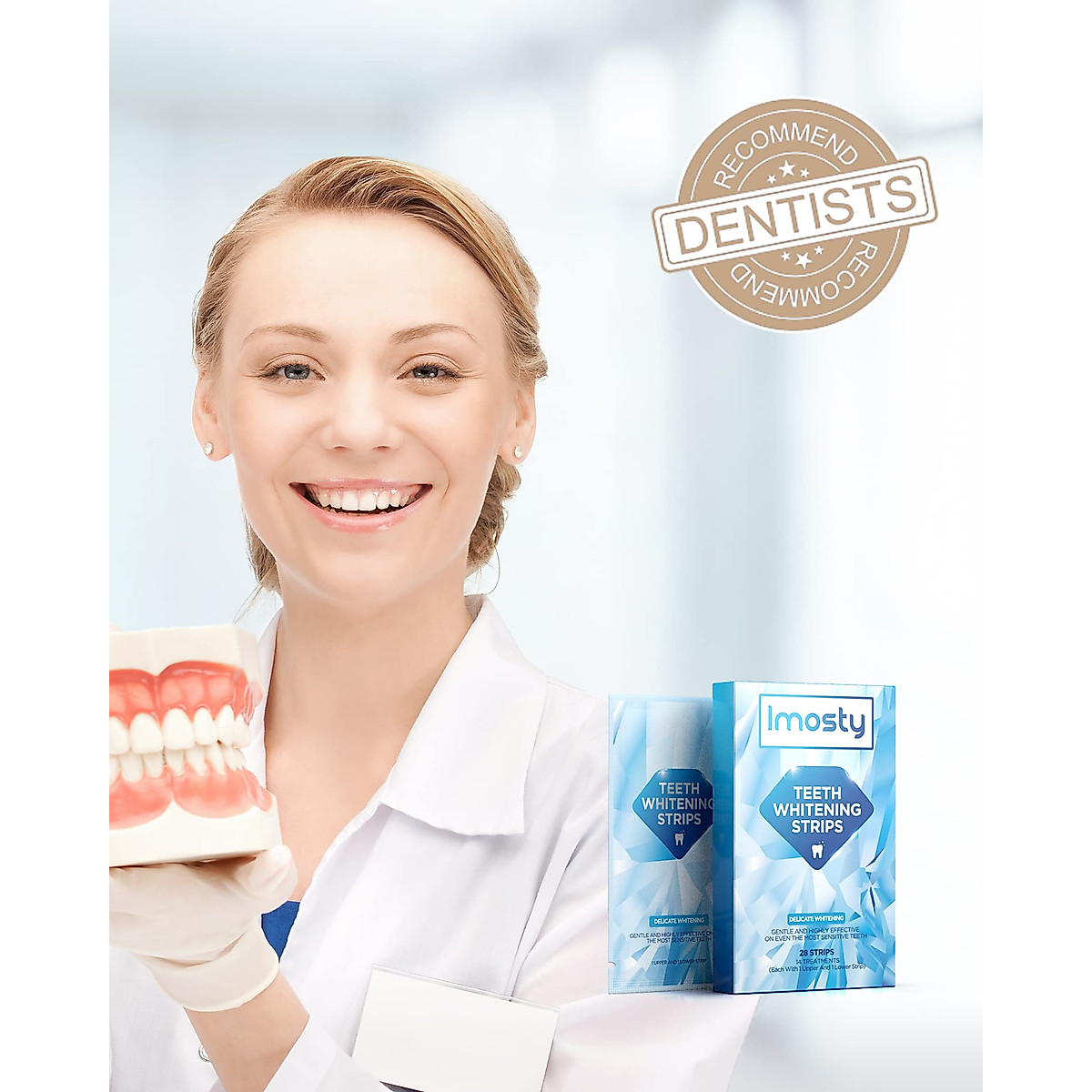 Teeth Whitening Strips for Sensitive Teeth, Reduced White Whitening, Enamel Safe Strips, 28 Pcs Natural Whitener 14 Treatments by Imosty