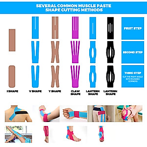 Kinesiology Tape (4 Pack) Athletic Tape 16.4ft Water Resistant Kinetic Uncut Sports Tape for Knees, Ankles, Shoulder, Pain Relief, Injury Recovery and Physio Therapy