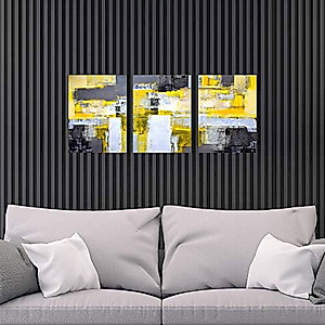 Decor MI Abstract Wall Art Yellow Grey Framed Wall Art Canvas Abstract Painting for Living Room Bedroom Office Home Modern Canvas Artwork Abstract Art Wall Decor Ready to Hang 12''x16'', 3 Pieces