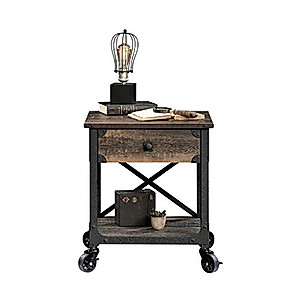 Sauder Steel River Side Table, L: 22.44" x W: 21.65" x H: 23.11", Carbon Oak Finish