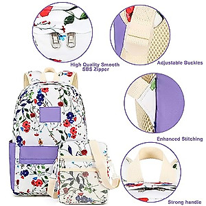 Bluboon Backpack for School Girls Primary School Bag for Kids Teens Casual Daypack Bag with Crossbody Purse Messenger Bag(Purple Floral)