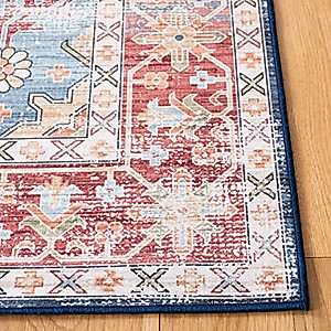 SAFAVIEH Tucson Collection Machine Washable Slip Resistant 6' x 9' Blue/Rust TSN110M Vintage Persian Medallion Living Room Dining Bedroom Area Rug