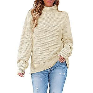 ZESICA Women's Turtleneck Batwing Sleeve Loose Oversized Chunky Knitted Pullover Sweater Jumper Tops,Apricot,Small