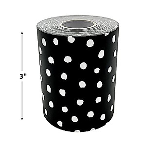 Teacher Created Resources White Painted Dots on Black Straight Rolled Border Trim (TCR8911)