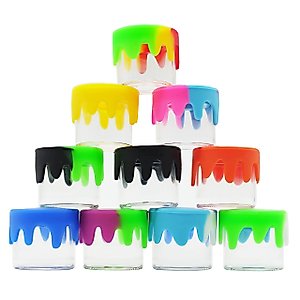 KUVIS 6ml Silicone Wax Glass Container Airtight Concentrate Jar with Silicone Lid Multi Use (10)