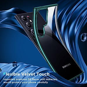 Humixx Ultra Clear for Samsung Galaxy S23 Ultra Case, [Never Yellow] [Mil-Grade Shockproof Protection] 2X Flexible Screen Protector + 2X Camera Protector Soft Slim Protective Case 6.8”- Midnight Green