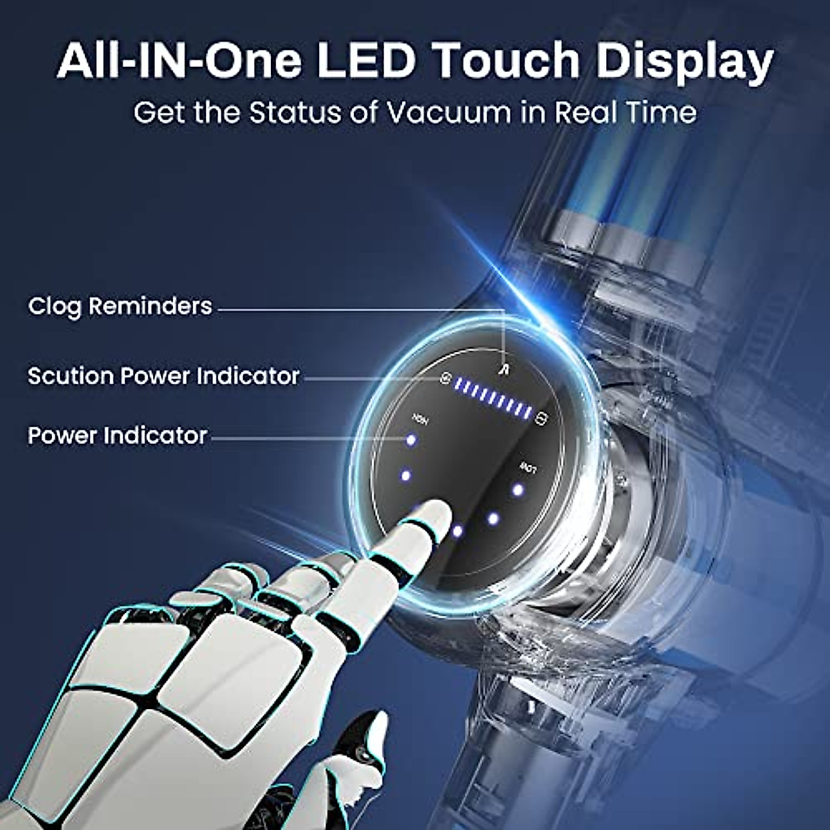 WnkimTech Cordless Vacuum Cleaner, 25Kpa Powerful Stick Vacuum for Hardwood Floor, 45 Min Rechargeable Battery, 6 in 1 Lightweight Upright Vacuum with LED Display for Pet Hair Carpet