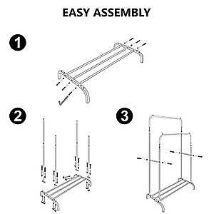GISSAR Metal Clothing Rack, Double Rod Garment Rack with Bottom Shelf for Hanging Clothes, Coats, Skirts, Shirts, Sweaters, Boxes Shoes Boots Storage Organize, Height 57", Black