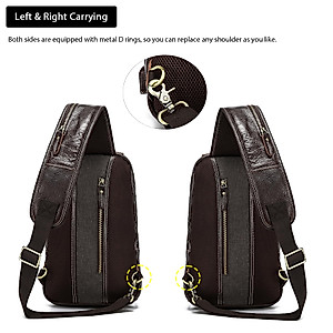 LANNSYNE Full Grain Leather Sling Bag For Men Crossbody Chest Daypack fits 10.5" iPad