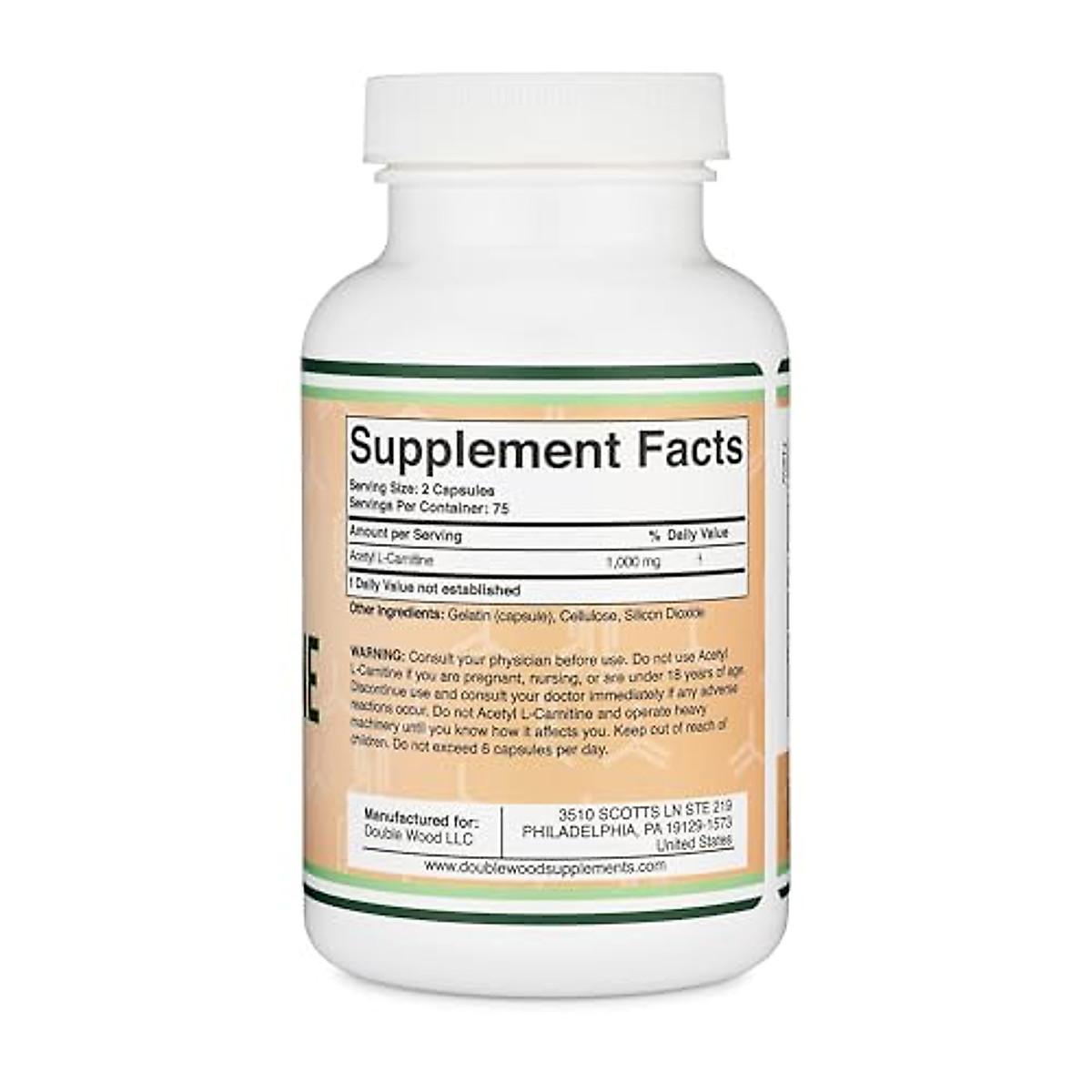 Acetyl L-Carnitine 1,000mg Per Serving, 150 Capsules (ALCAR for Brain Function Support, Memory, Attention, and Stamina) Acetyl L Carnitine That is Third Party Tested by Double Wood