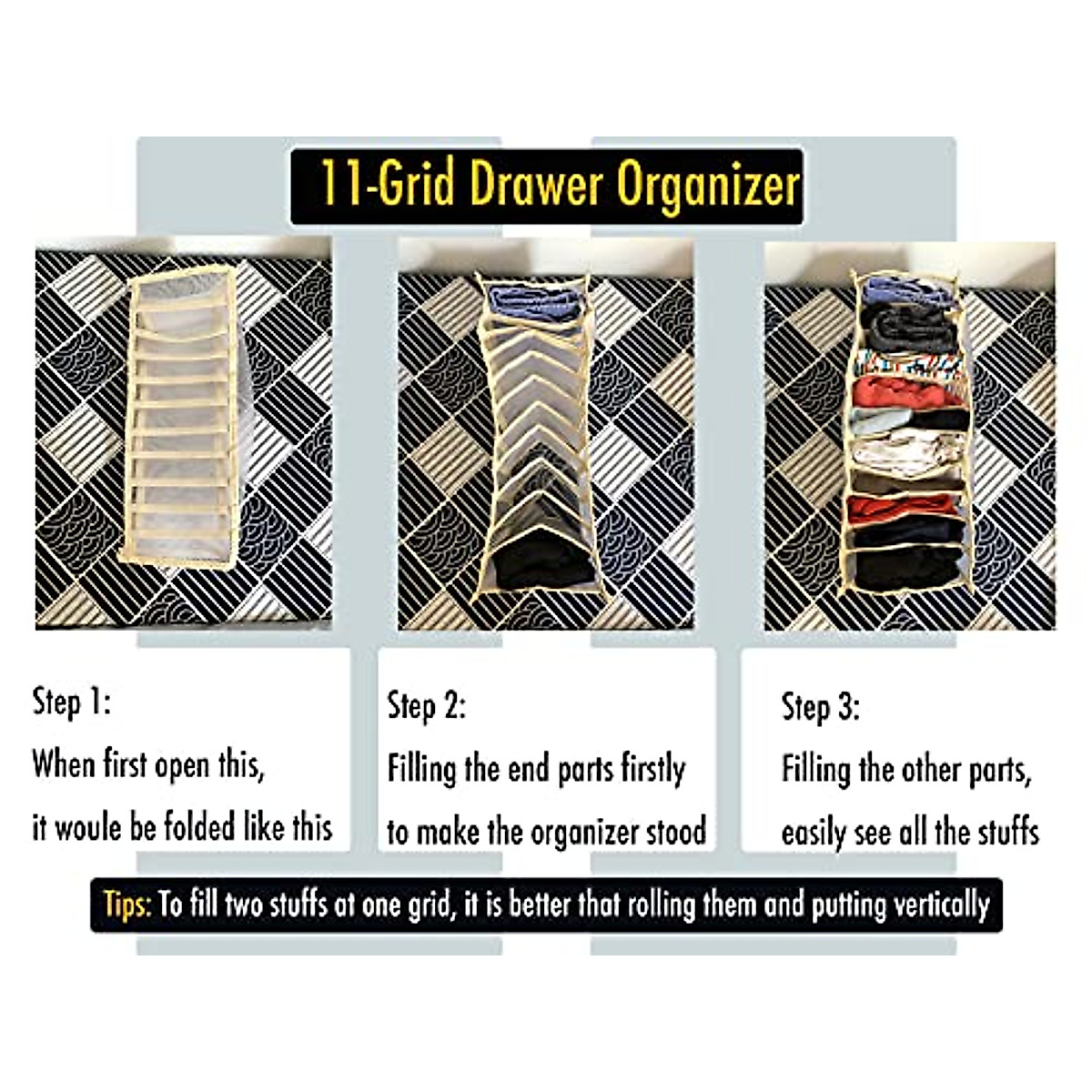 OohuuLife 3 Set Collapsible Cabinet Closet Organizer Storage Boxes Bra Organizer Socks and Underwear Drawer Divider, Cream