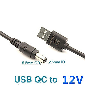 (2-Pack) JacobsParts 12V USB Type-A QC 2.0/3.0 Trigger Power Cable DC 5.5 x 2.5mm Barrel Connector