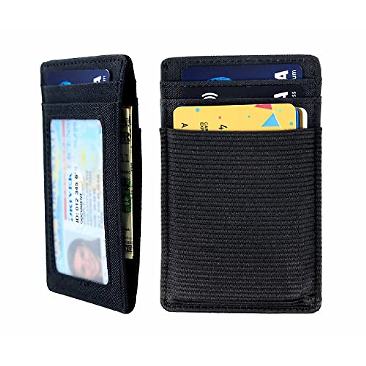 Walaufsti Slim Minimalist Wallet for Women Men, RFID Elastic Wallet for Front Pocket, Small Wallet with 1 Elastic Card Slot (Black)