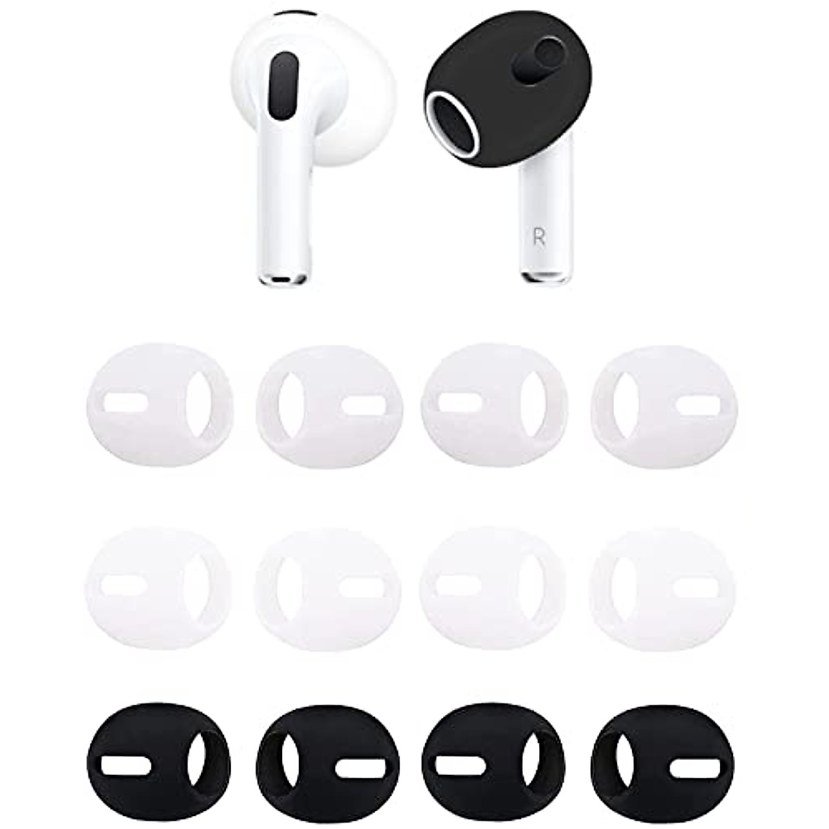 ALXCD Fit in Case Ear Cover Compatible with AirPods 3 Earbuds 3rd Gen, Silicone Earbud Covers Eartips Fit in Charging Case, Compatible with AirPods 3, 6 Pairs White/Black/Clear