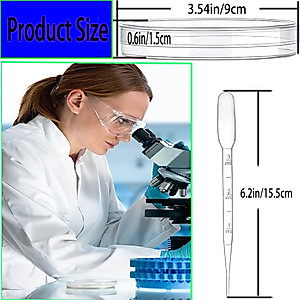 20 Pack Sterile Plastic Petri Dishes with Lid, 90mm Dia x 15mm Deep with 10 Plastic Transfer Pipettes (3ml),for School Lab Petri Plate Dish, Blood Samples, Bacteria, Plant & Seed Cultivation Cell.
