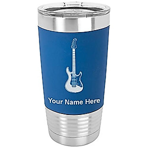 LaserGram 20oz Vacuum Insulated Tumbler Mug, Electric Guitar, Personalized Engraving Included (Silicone Grip, Dark Blue)
