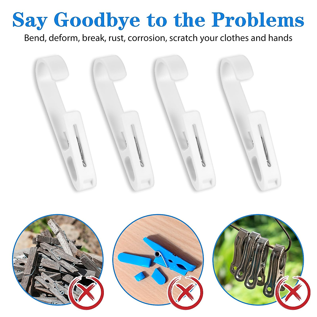 GEEHUA Laundry Hooks with Clips, Portable Towel Hanging Clip Clothes Pins Bra Clips Closet Orangizing Clips Hat Clip Durable Curtain Boot Hangers Clip for Travel Pants Socks Handbags(White)