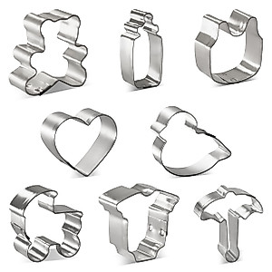 Foose Cookie Cutters Miniature Sized Baby Shower Cookie Cutter 8 Pc Set with Recipe Card, Made in USA