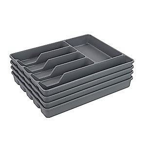 Teyyvn 4-Pack Plastic Cutlery Storage Tray, Flatware Drawer Organizer, Multi-Purpose Storage Tray, Gray