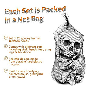 Gonioa Bag of Skeleton Bones and Skull for Best Halloween Decoration and Spooky Graveyard Scene, Outdoor Halloween Prop Creepy Haunted Decorations – 28 Pcs Set