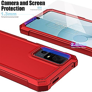 Ailiber for TCL 40 T Phone Case, TCL 40XL Case with Screen Protector 6.75", Dual Layer Structure Protection, Shock-Absorbing Corner TPU Bumper, Slim Silicone Rugged Cover for TCL 40 XL/TCL 40T-Red