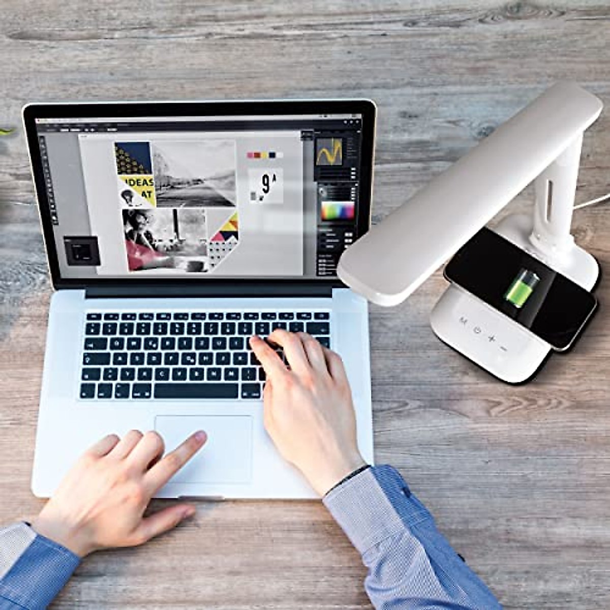 OttLite Charge Up LED Desk Lamp with Wireless Qi Charging & USB Charging Port, with ClearSun LED Technology - Adjustable Neck, 3 Color Temperature Modes, Reduces Eyestrain - Travel-Friendly Task Lamp
