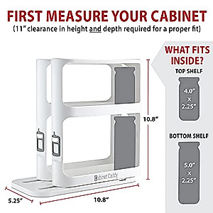 Cabinet Caddy (White) | Pull-and-Rotate Spice Rack Organizer | 2 Double-Decker Shelves | Modular Design | Non-Skid Base | Stores Prescriptions, Essential Oils | 10.8"H x 5.75"W x 10.8"D