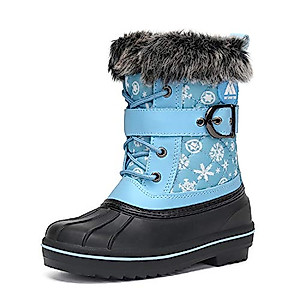 Mishansha Boys Girls Winter Snow Boots Outdoor Cold Weather Anti-Slip Kids Mid-Top Warm Boots Skiing Walking Sky Blue little kid 2