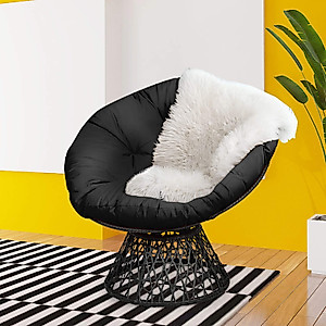 Giantex Rattan Round Papasan Chair, 360-Degree Swivel Egg Chair with Soft Cushion, Living Room Chair Leisure Chair with Gray Frame Indoor Outdoor Use (Black)