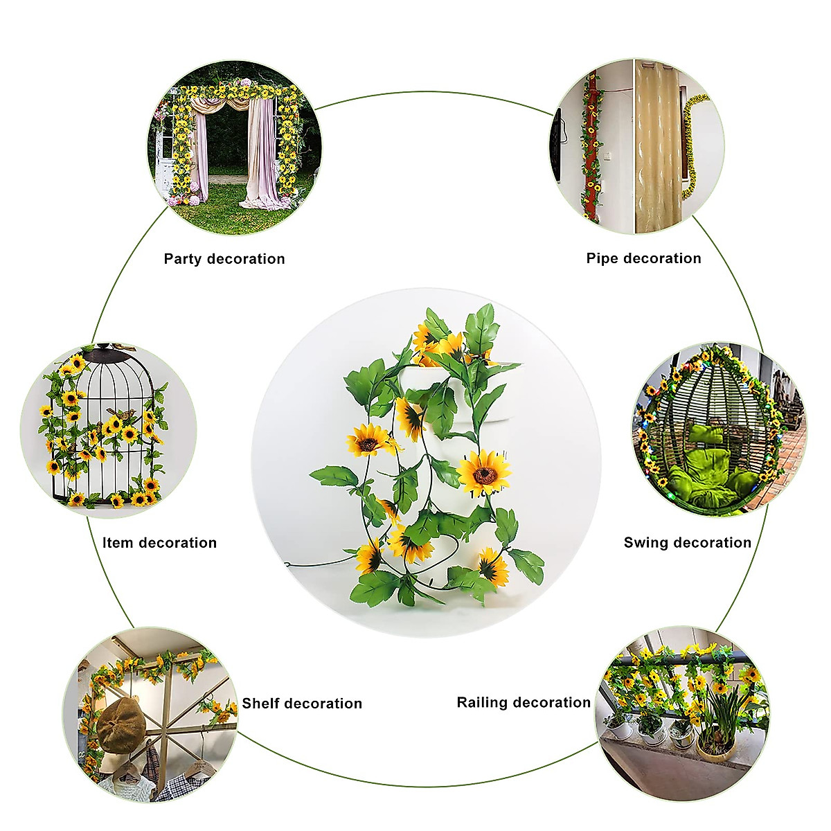 4Pcs 33FT Artificial Sunflower Green Leaves Vines, Hanging Sun Flower Garland Fake Foliage, Plant Leaves Yellow Flowers String Vine for Wedding Table Home Birthday Party Kitchen Garden Decor (B)
